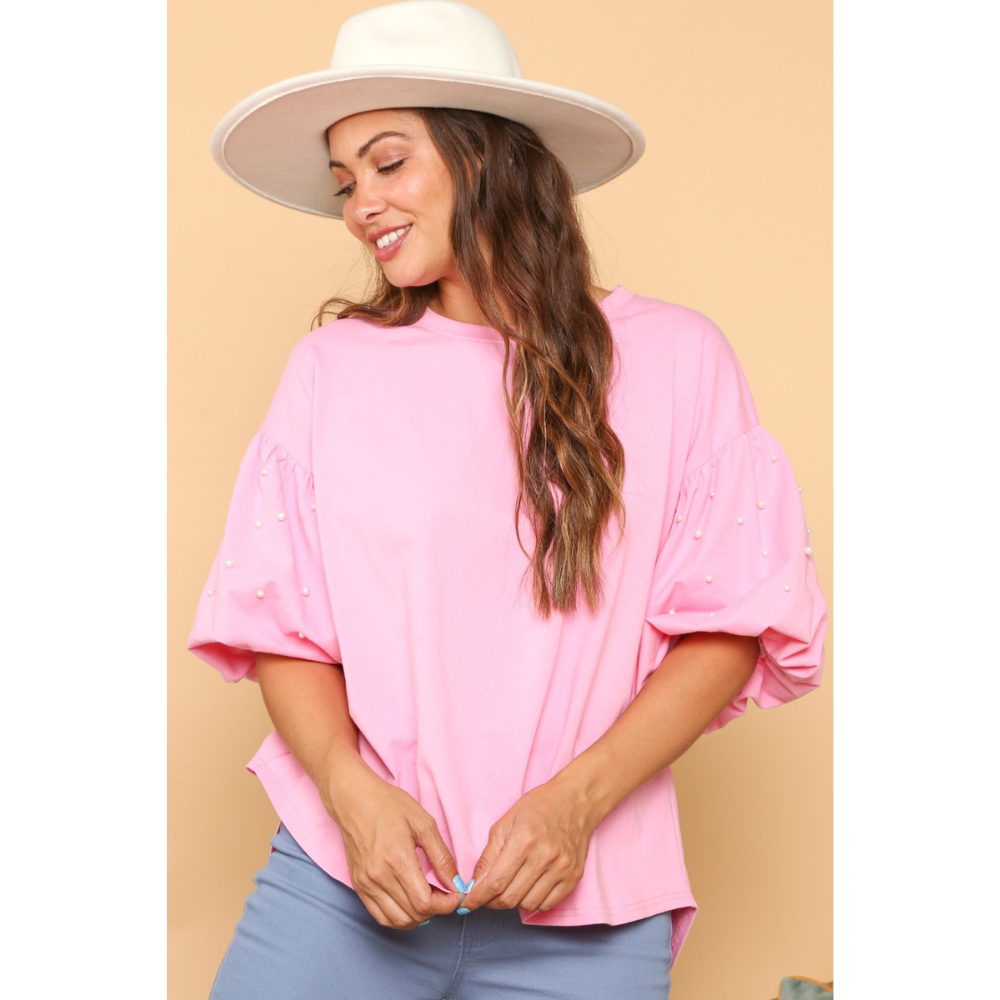 Pink Pearl Puff Sleeve Top - The Mauve Shoppe